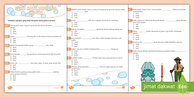 Lembaran Kerja 2 - Suku Kata Diftong (KVVK) (teacher made)