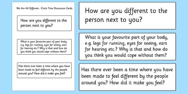 We Are All Different Circle Time Discussion Cards Twinkl we-are-all-different-circle-time-discussion-cards-twinkl