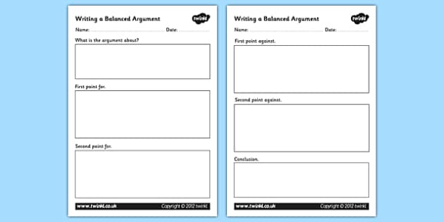 Balanced Argument Writing Frame (teacher made)