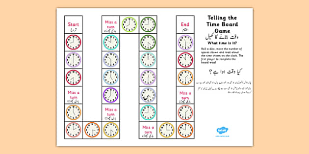 Telling The Time Board Game KS1 O clock And Half Past Urdu Translation Telling The Time Board Game KS1 O clock And Half Past Urdu Translation