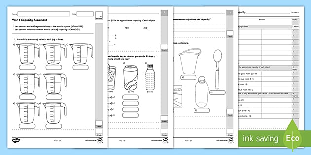 Year 6 Capacity Assessment Sheet - Twinkl