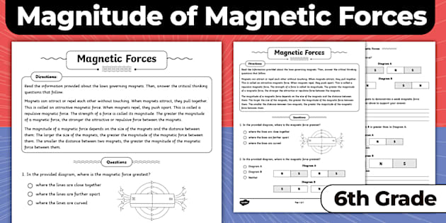 Sixth Grade Magnitude of Magnetic Forces Worksheet - Twinkl