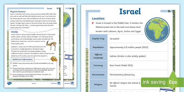 KS2 Israel Fact File - Geography (teacher made) - Twinkl