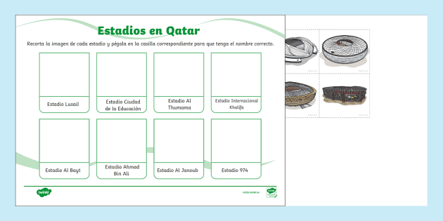 Hoja de actividad: estadios de Qatar (cortar y pegar)- Guía de trabajo