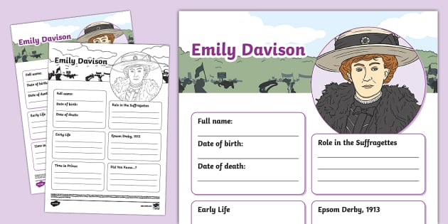 KS1 Emily Davison Fact File Template (teacher made) - Twinkl