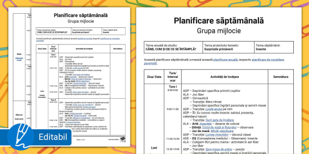 FREE! - Insecte – Model de planificare săptămânală grupa mijlocie