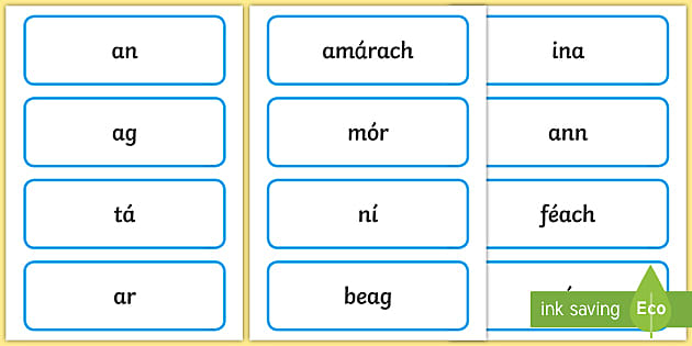 High Frequency Irish Words (1-40) Coloured Bricks Word Wall Gaeilge