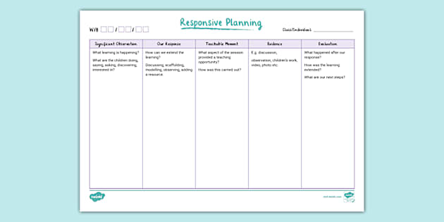 Responsive Planning Template ELC (teacher made) - Twinkl