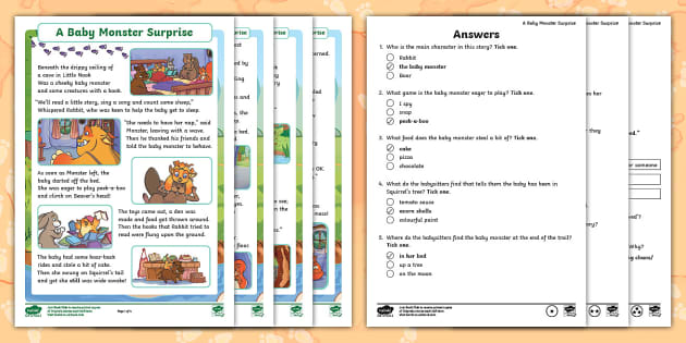 A Baby Monster Surprise Reading Comprehension Activity