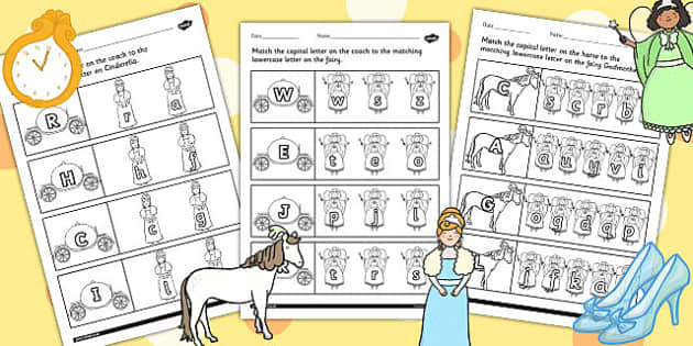 Cinderella Themed Capital Letter Matching Worksheet - cinderella