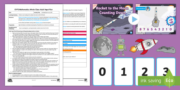 EYFS Maths: Counting Down to Lift Off! Whole Class Adult Input Plan and