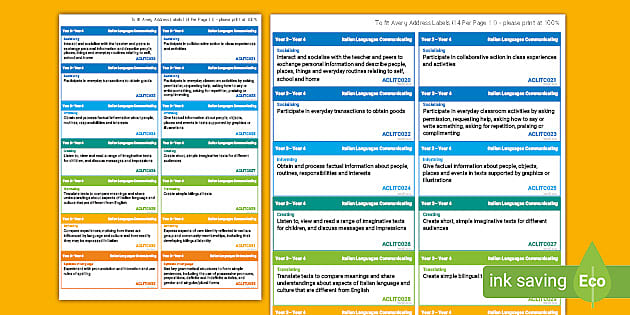 Australian Curriculum Italian 3-4 Learning Outcomes Stickers