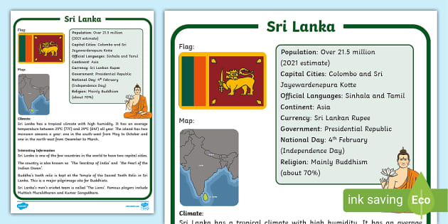 KS1 Sri Lanka Fact File teacher Made Twinkl