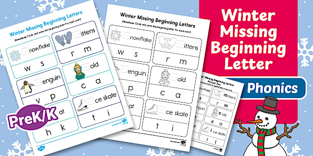 Early Childhood Winter Missing Beginning Letters Worksheet