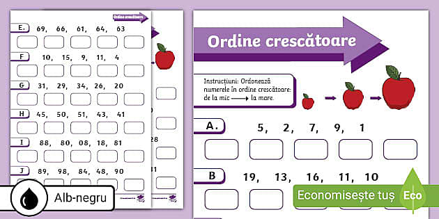 Ordonarea crescătoare a numerelor 0-20 – Fișă de activitate
