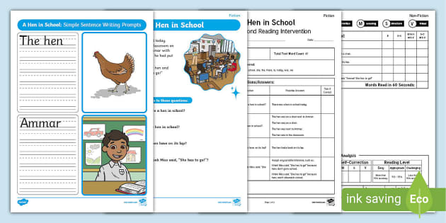 Level 2: 'A Hen in School' 60-Second Reading Set 2 Intervention Pack