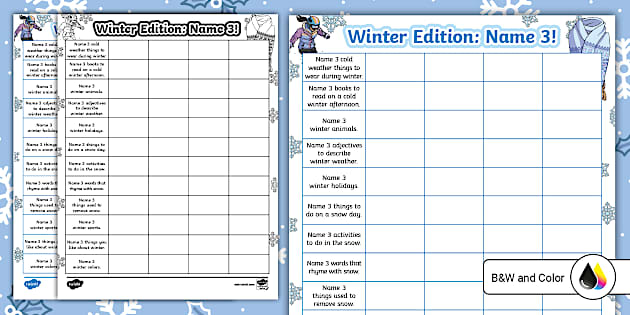 Winter Edition: Name 3 Game for 3rd-5th Grade - Twinkl
