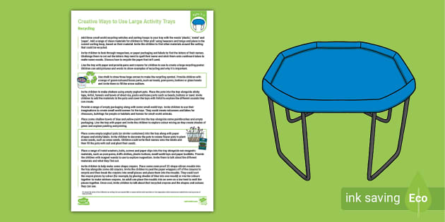 EYFS Ages 3-5 Large Activity Tray Planning Ideas Recycling