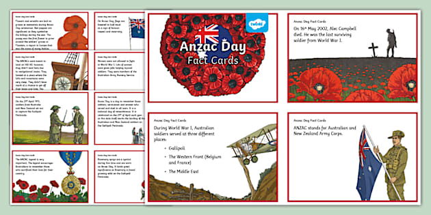 Editable Anzac Day Fact Cards (teacher made) - Twinkl