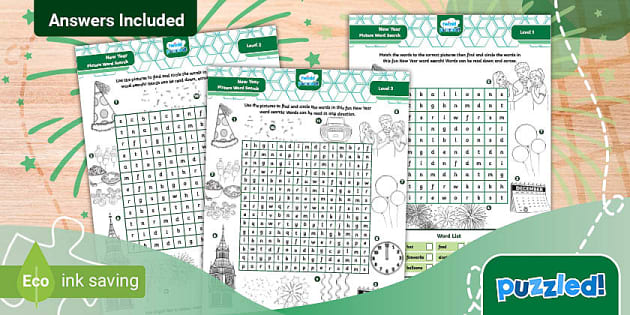 New Year Picture Word Search (3 Levels) | Twinkl Puzzled