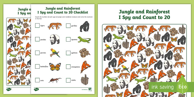 Jungle and Rainforest I Spy and Count Activity to 20