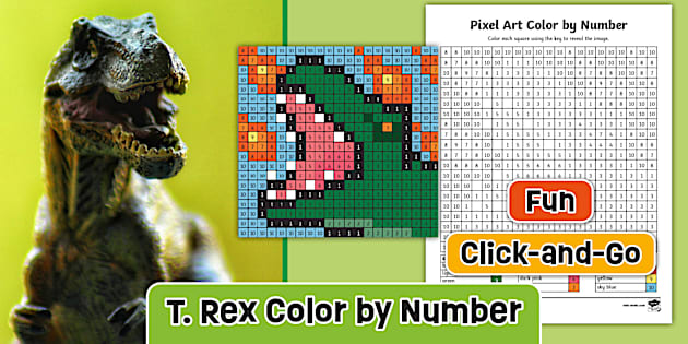 Dinosaur Pixel Art Color Worksheet (professor feito)