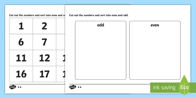 Odd and Even Numbers Sorting Activity Worksheet