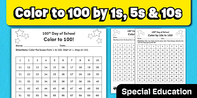 100th Day of School Color to 100 Worksheets