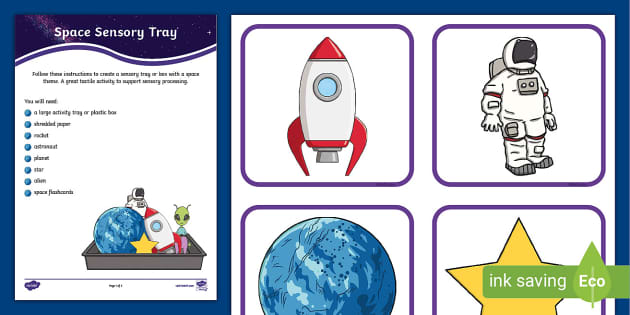 Space Sensory Tray with Flashcards (teacher made) - Twinkl