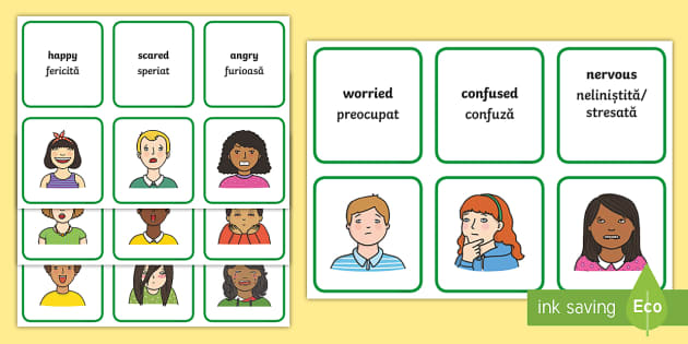 Emotions Matching Cards English Romanian Emotions Matching Cards