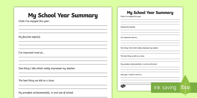 My School Year Summary Worksheet / Worksheet (teacher made)