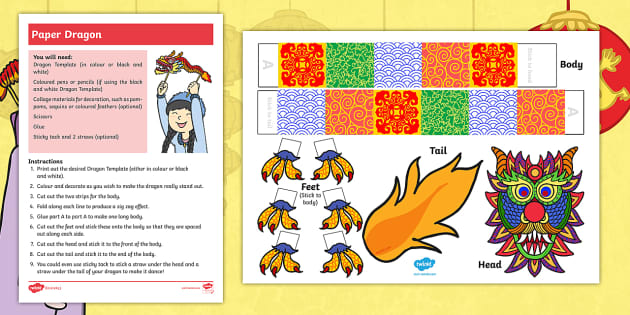 Dragons in the City Paper Dragon Craft Instructions - Twinkl