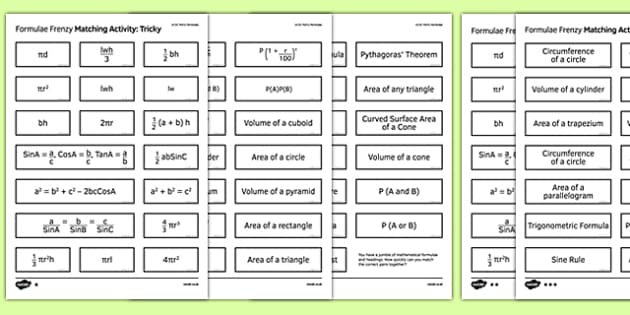 GCSE Maths Formulae Frenzy Matching Activity - Maths, KS3 KS4