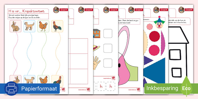Knip-en-Plak Aktiwiteite H-Klank (teacher made) - Twinkl