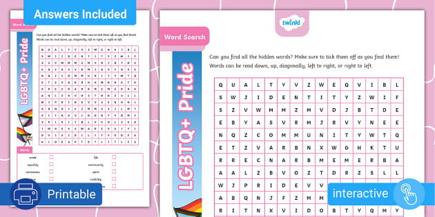 LGBTQ+ Pride Interactive Word Search - Twinkl - Kids Puzzles