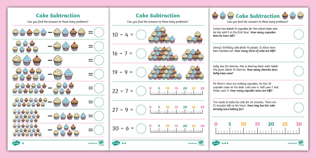 Cake Subtraction Differentiated Activity Sheets - Twinkl