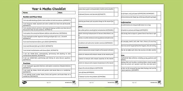 Year 4 Maths Assessment I Can Statements Checklist - Twinkl