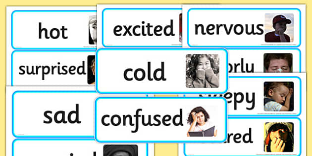 Large Detailed Emotions and Feelings Photo Word Cards - ESL Emotions