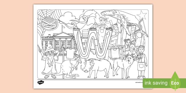 * NEW * W Sound Loaded Scene Colouring Page, Letter W