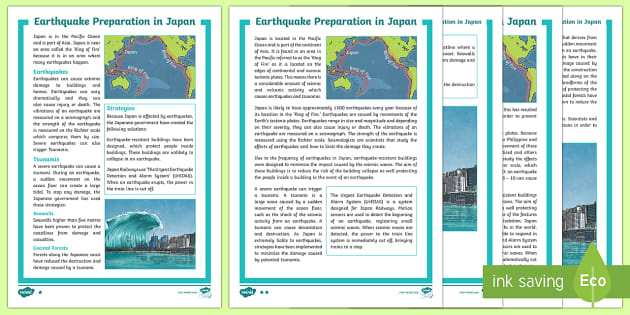 Earthquake Preparation in Japan Differentiated Fact File