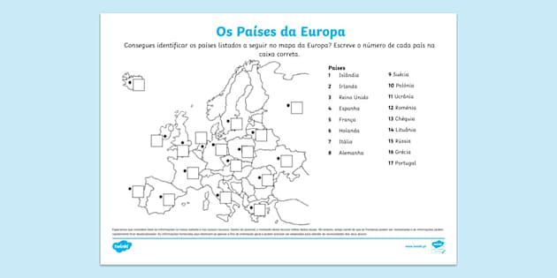 Mapa para Localizar os Países da Europa - Twinkl