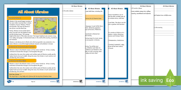 KS2 Ukraine Differentiated Reading Comprehension Activity