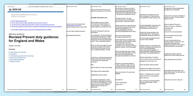 FREE! - The Prevent Duty: Departmental advice for schools and childcare