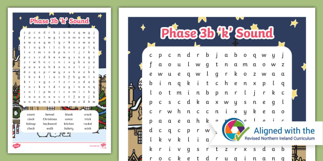 NI Linguistic Phonics Phase 3b 'k' Sound Word Search