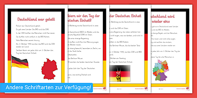 Tag der Deutschen Einheit – Lesetext in 4 Niveaus - Twinkl