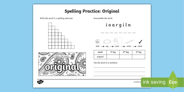 Original Spelling Practice Worksheet (profesor hizo)