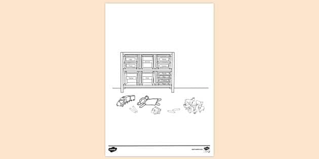 FREE! - Shelving Unit and Carpet - Toys On Floor | Colouring Sheets