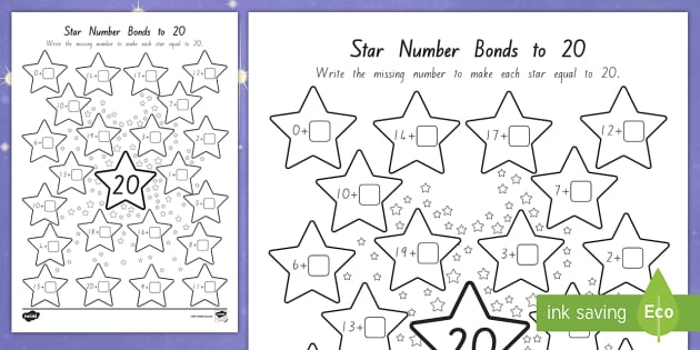 Star Number Bonds To 20 Worksheet teacher Made 