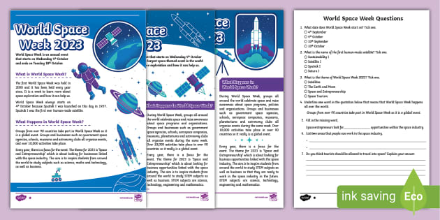 LKS2 World Space Week 2021 Differentiated Reading Comprehension