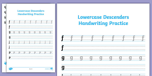 Lowercase Descenders Handwriting Practice Worksheets